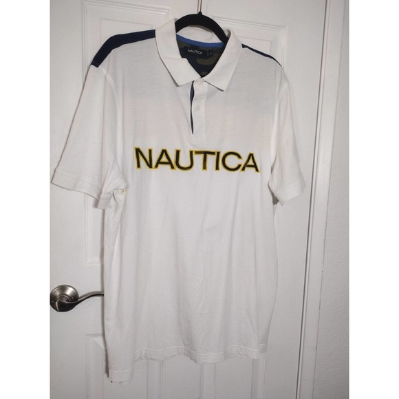 Nautica | Shirts | Mens Nautica Short Sleeve Logo Xl Blue Yellow | Poshmark